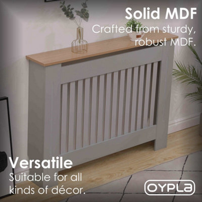 Oypla Medium Grey Wooden Slatted Grill Radiator Cover MDF Cabinet
