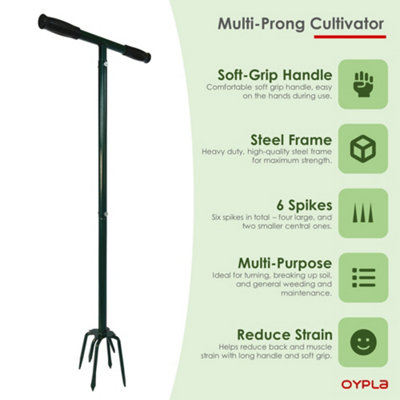Oypla Multi Prong Long Handle Hand Tiller Cultivator Garden Weeder