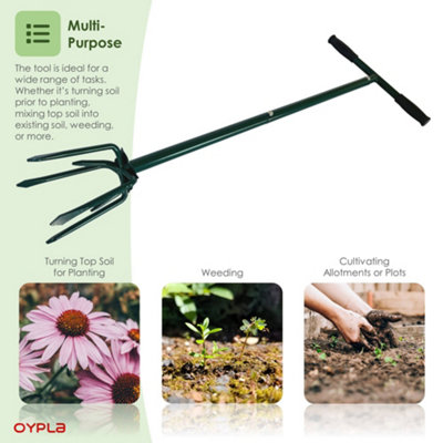 Oypla Multi Prong Long Handle Hand Tiller Cultivator Garden Weeder