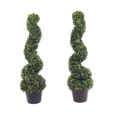 Oypla Set of 2 Artificial Topiary Boxwood Spiral Trees 80cm Indoor ...
