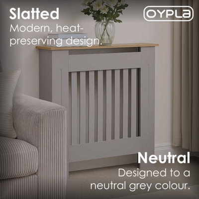 Oypla Small Grey Wooden Slatted Grill Radiator Cover MDF Cabinet