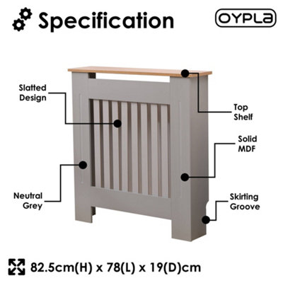 Oypla Small Grey Wooden Slatted Grill Radiator Cover MDF Cabinet