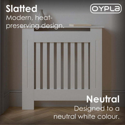 Oypla Small White Wooden Slatted Grill Radiator Cover MDF Cabinet