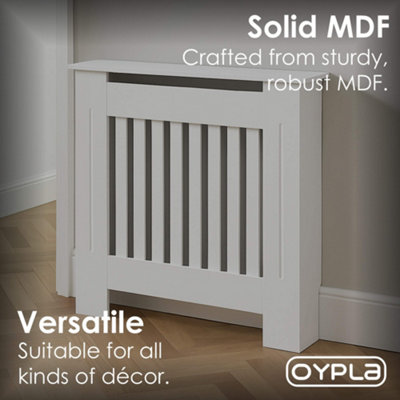 Oypla Small White Wooden Slatted Grill Radiator Cover MDF Cabinet