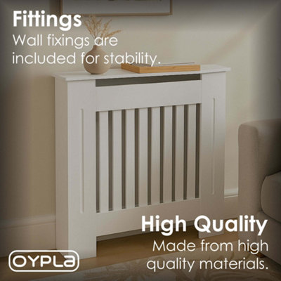 Oypla Small White Wooden Slatted Grill Radiator Cover MDF Cabinet