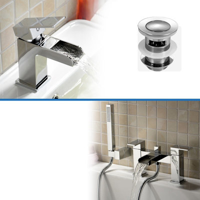 Ozone Bathroom Chrome Brass Modern Basin And Bath Shower Mixer Tap with ...