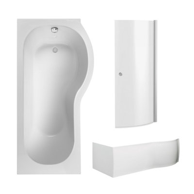 P Shape 1700x850 Right Hand Shower Bath Set - Screen with Knob - Chrome ...