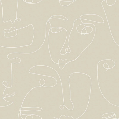 Pablo Line Art Wallpaper In Stone | DIY at B&Q