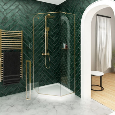 Pacific Diamond Brass Framed 800mm Pentagonal Shower Enclosure