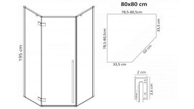 Pacific Diamond Brass Framed 800mm Pentagonal Shower Enclosure