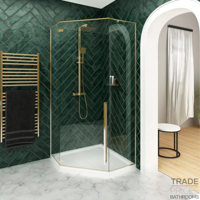 Pacific Diamond Brass Framed 900mm Pentagonal Shower Enclosure | DIY at B&Q