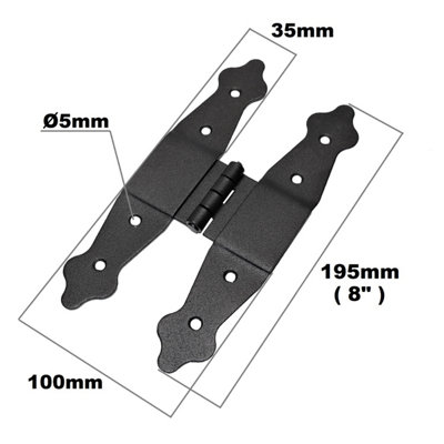 Pack of 1 x 195 mm H Type Hinge Black, Steel H-Shaped Hinges, Weather ...