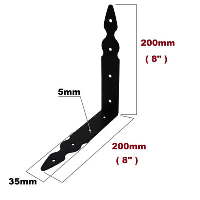 Pack of 1 x Black Corner Bracket - 200 x 200 mm Steel Right Angle ...