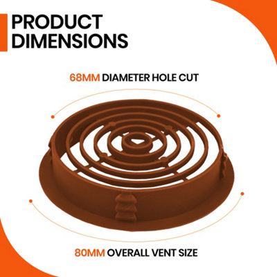 Pack of 10 Golden Oak, Tan Plastic 68mm Round Soffit Air Vents, Eave ...
