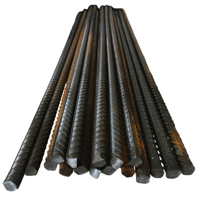 Pack of 10 Reinforcing Steel Bar - Ribbed Rebar (L)1m x (Dia)10mm | DIY ...