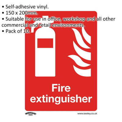 Pack of 10 Self-Adhesive Fire Extinguisher Safety Signs - 150 x 200mm