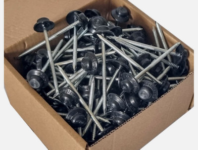 Pack of 100 Black Onduline Roofing Nails Fixings For Corrugated Bitumen ...