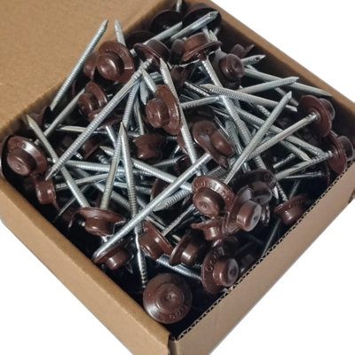 Pack of 100 Brown Onduline Roofing Nails Fixings For Corrugated Bitumen ...
