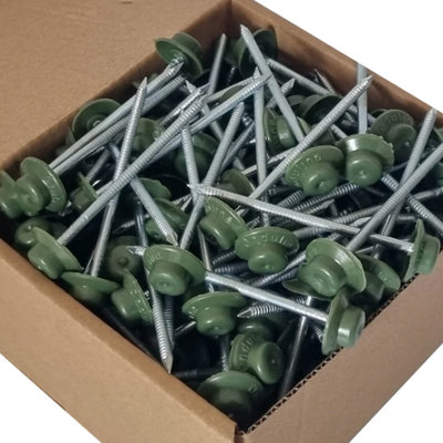 Pack of 100 Green Onduline Roofing Nails Fixings For Corrugated Bitumen ...