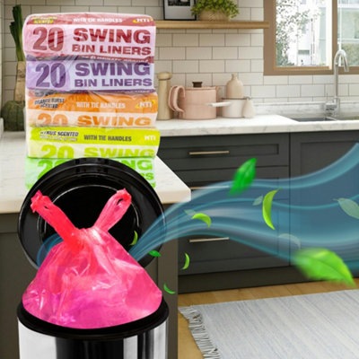 Pack Of 100 Swing Bin Liners Scented With Tie Handles Heavy Duty ...