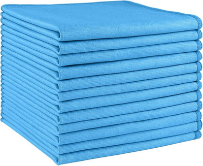 Pack of 12 blue microfiber glass cleaning cloths Lint free, streak free ...