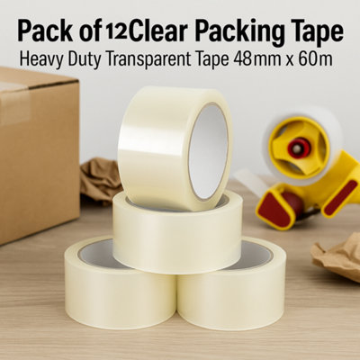 Pack of 12 clear packing tape heavy duty transparent tape 48mm x 60m ...