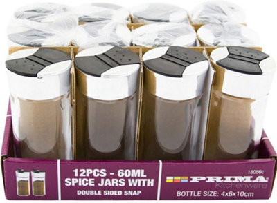 Pack Of 12 Double Sided Spice Storage Jars Glass Condiments Kitchen Herbs Food