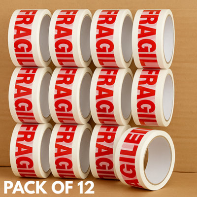 Pack of 12 Fragile packing tape 48mm x 66m heavy duty parcel tape for ...