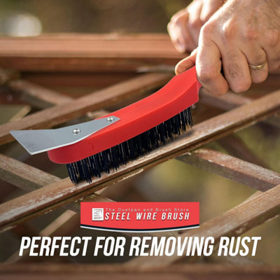 Pack of 12 Heavy Duty Wire Brushes with Metal Scraper