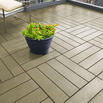 Pack of 12 Interlocking 30x30cm PVC Decking Tiles in Beige