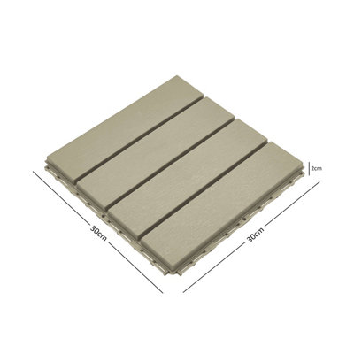 Pack of 12 Interlocking 30x30cm PVC Decking Tiles in Beige
