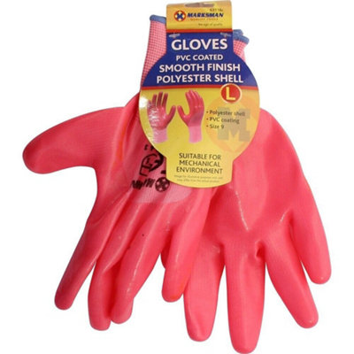 Pack Of 12 Large Pvc Coated Gloves Pink Polyester Shell Elasticated ...