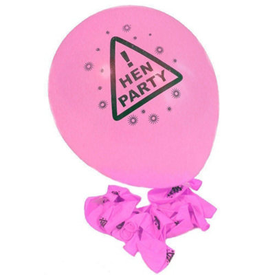 Pack of 12 Pink Latex Balloons Warning Sign for Hen Party