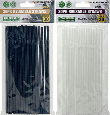 PACK OF 180 REUSABLE FLEXIBLE BENDY STRAWS DRINKING PARTY SUMMER BLACK ...