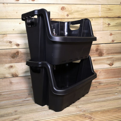 Pack of 2 / 59 x 41 x 36cm Heavy Duty Plastic Stackable Crates / Pick ...