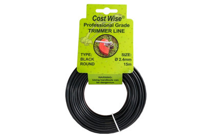 PACK OF 2, black strimmer/trimming line/cord (2.4mm) 15m lengths x 2