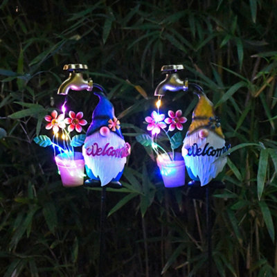 Pack of 2 Blue Outdoor Gnome Solar Garden Water Faucet Ground Colourful ...