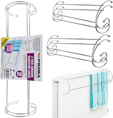Pack Of 2 Chrome Radiator Airer 2 Tier Clothes Drying Hang Rack Laundry ...
