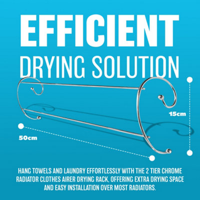 Pack Of 2 Chrome Radiator Airer 2 Tier Clothes Drying Hang Rack Laundry ...