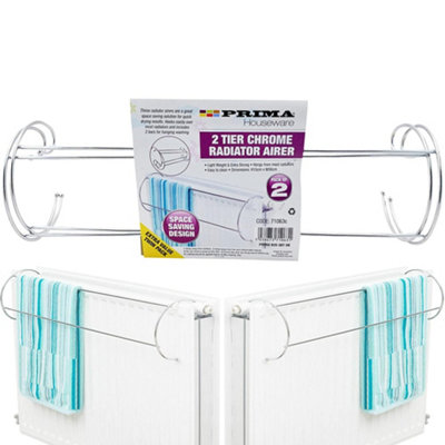 Pack Of 2 Chrome Radiator Airer 2 Tier Clothes Drying Hang Rack Laundry ...