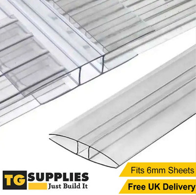 Pack of 2 - Clear 6mm H Section Joining Strip for Polycarbonate Roofing ...