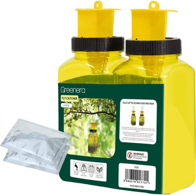 Pack of 2 Fly Catcher Bottle Insect Traps Reusable With Bait Non Toxic ...