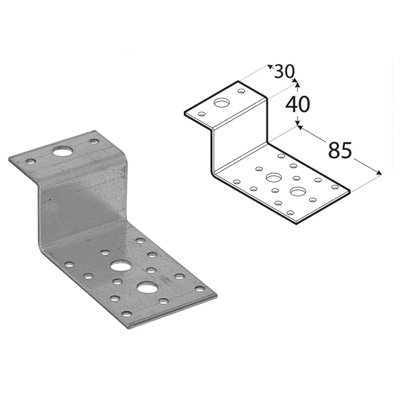 Pack of 2 - Heavy Duty 2.5mm Galvanised Z Shape Angle Bracket 85x40x30mm
