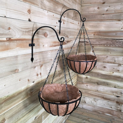 Pack of 2 Heavy Duty Black Metal Steel Twisted Bar Garden Patio Hanging ...