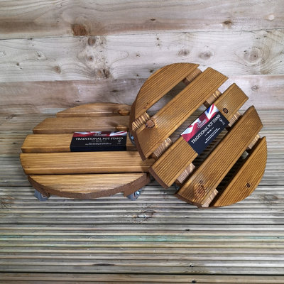 Pack of 2 Heavy Duty Round Traditional Wood Garden Patio Plant Flower ...