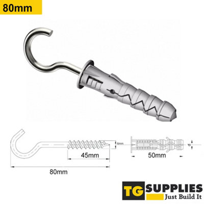 Pack of 2 - Heavy Duty Wall Screw In Hook With a Wall Plug Included ...