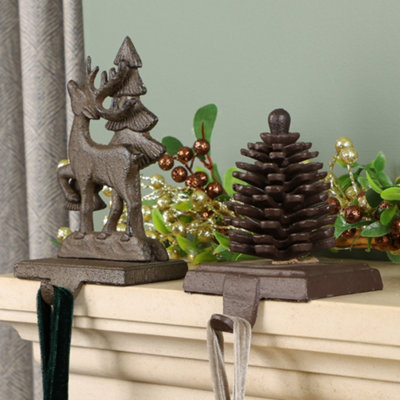Pack of 2 Iron Decorative Stocking Hook Fireplace Stocking Holder ...
