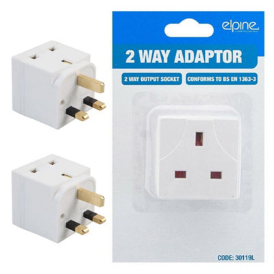 Pack Of 2 Multi-purpose Block Socket Splitter Mains 2 Way Gang Wall ...