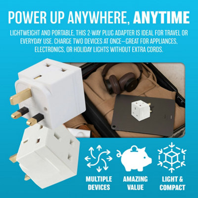 Pack Of 2 Multi-purpose Block Socket Splitter Mains 2 Way Gang Wall ...