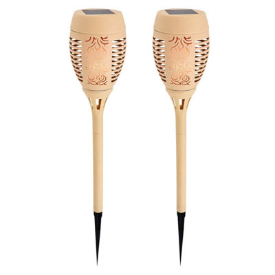 Pack of 2 Solar Powered Waterprrof Outdoor Garden Dancing Flickering ...